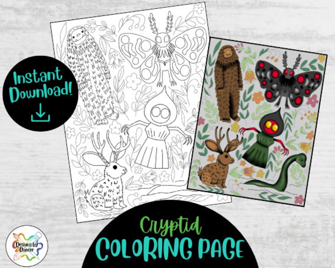 Cryptid Coloring Page Instant Download (printable, for Digital Coloring ...