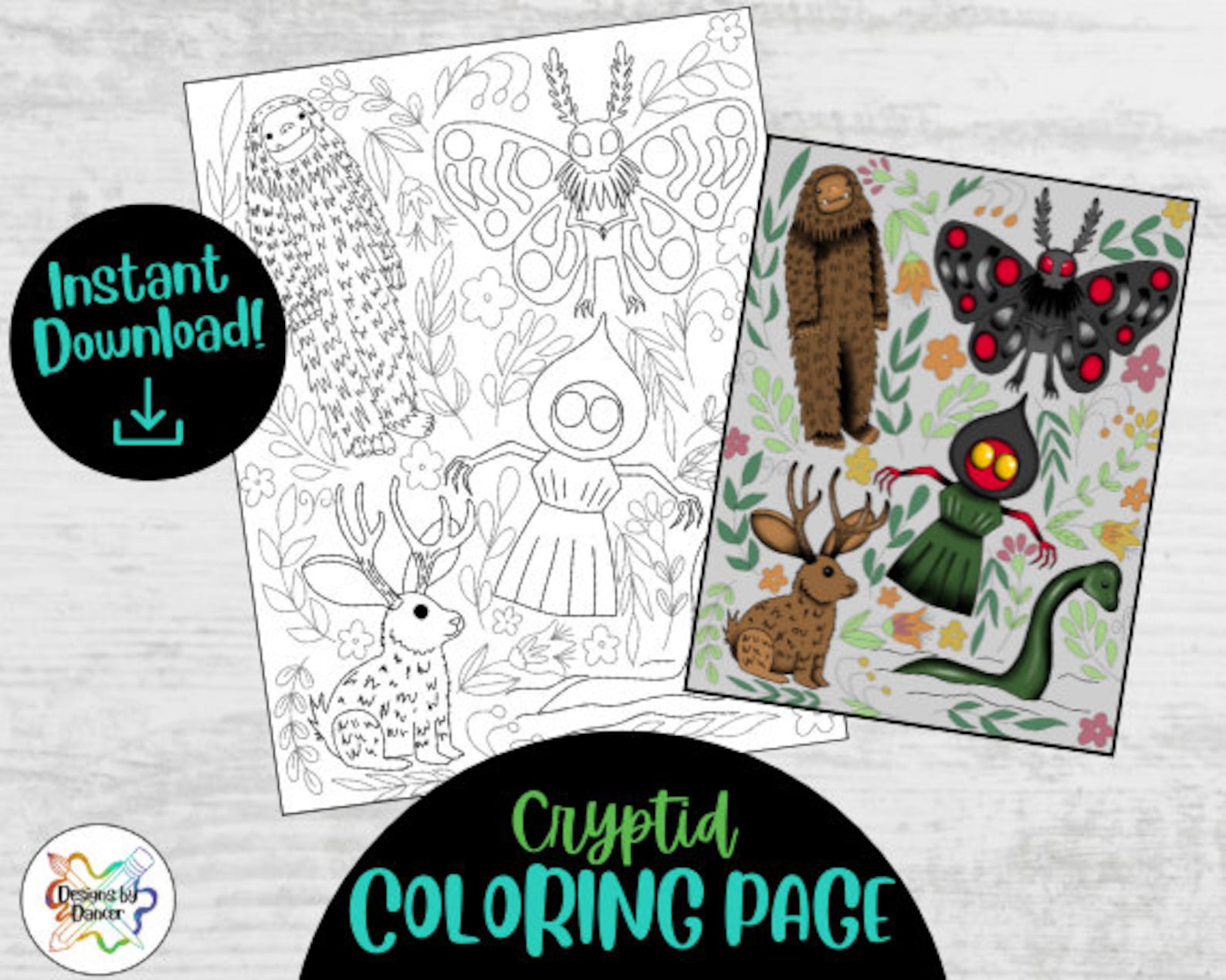 Cryptid Coloring Page Instant Download (printable, for Digital Coloring ...