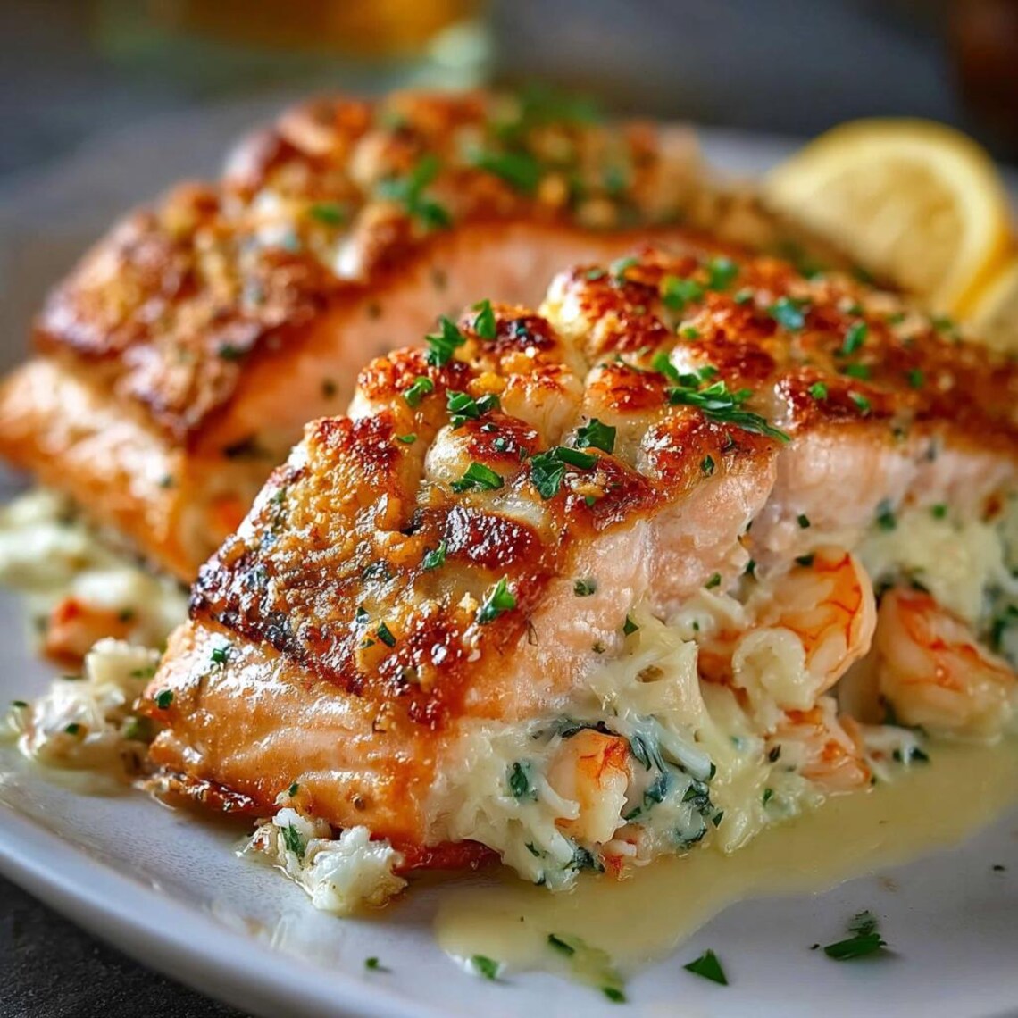 Crab Shrimp Stuffed Salmon | Printable Kitchen Card Template | Digital ...