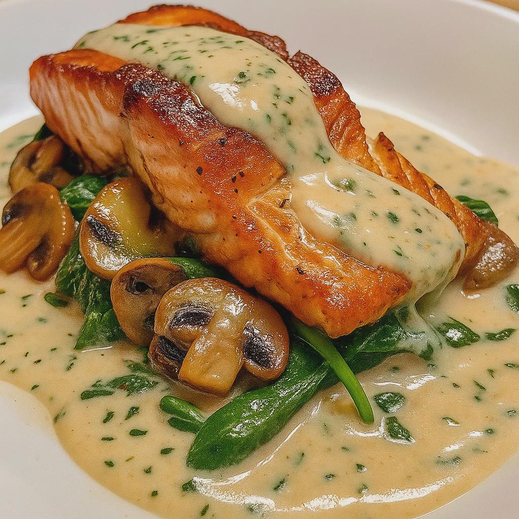 Garlic Butter Salmon Spinach Mushrooms | Printable Kitchen Card ...
