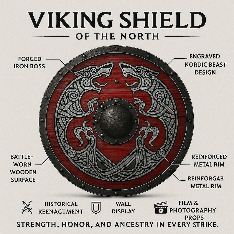 Handcrafted Red Viking Shield: Norse Wolf Design, Medieval Decor - Etsy