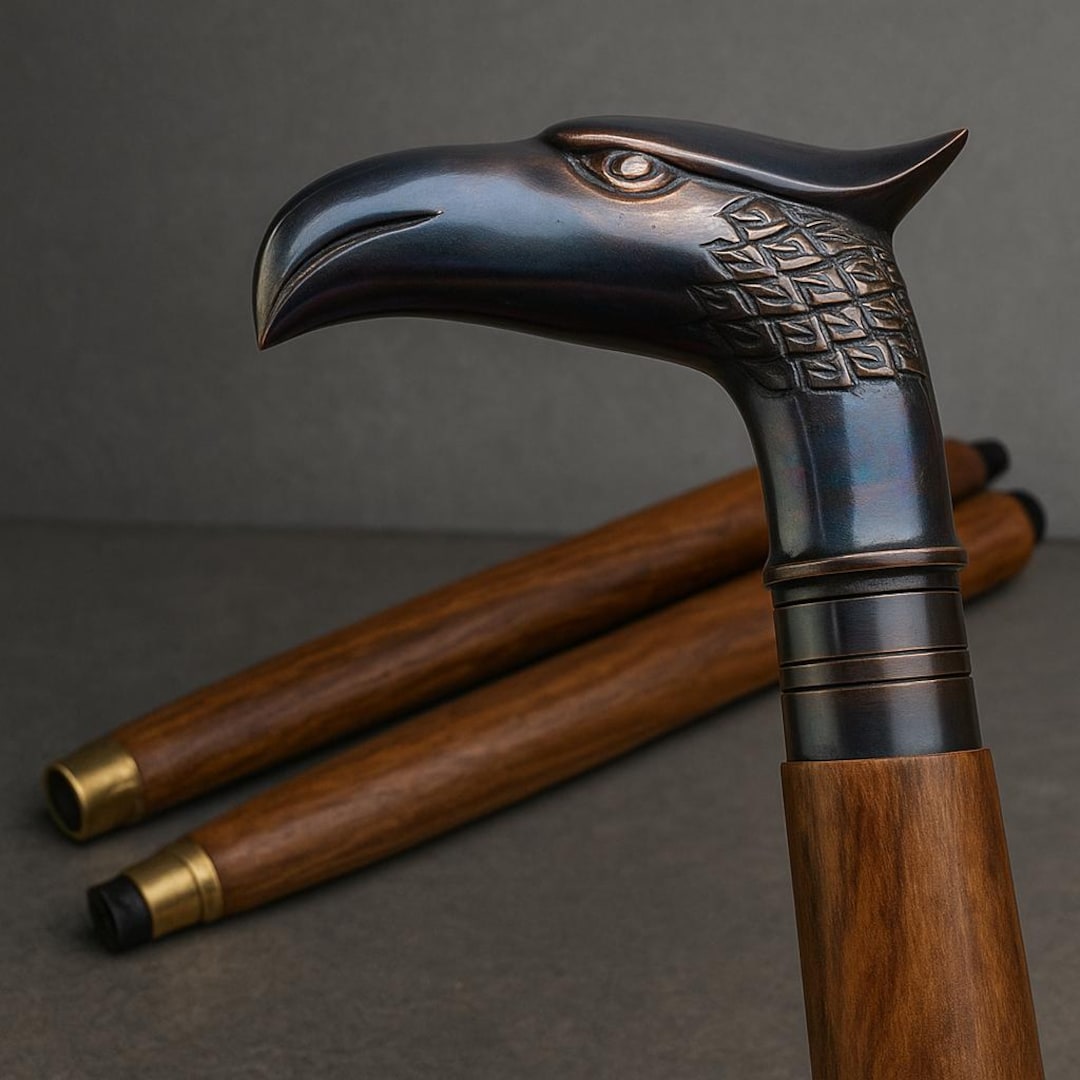 Vintage Eagle Head Walking Cane - Brass Handle, Inlay Leaf Pattern - Etsy
