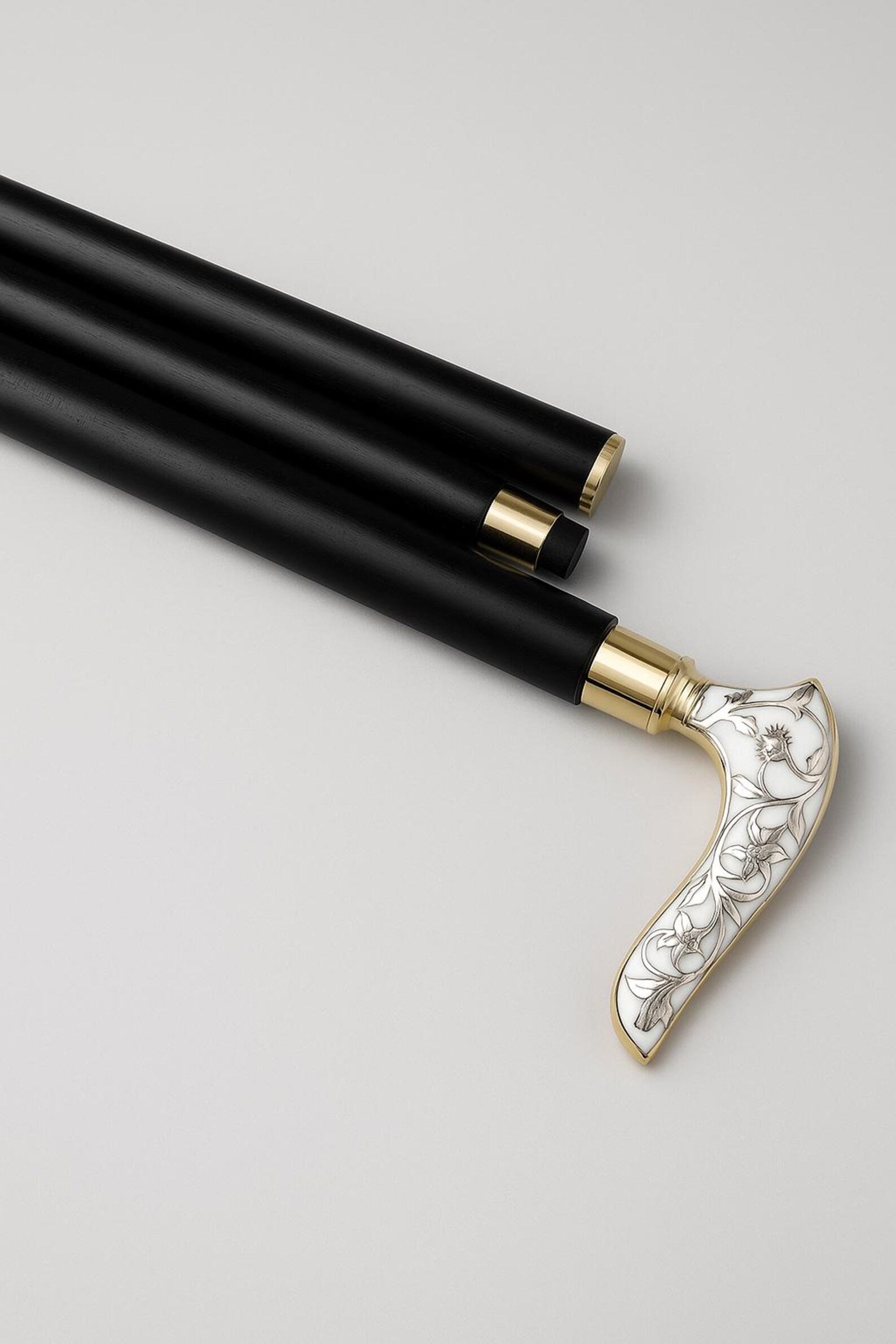 Luxury Black Walking Cane: Ornate Gold Floral Handle, Gentleman's Stick ...