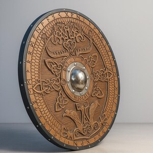 Engraved Viking Shield: Norse Mythology Wooden Wall Art, 24 Inch - Etsy