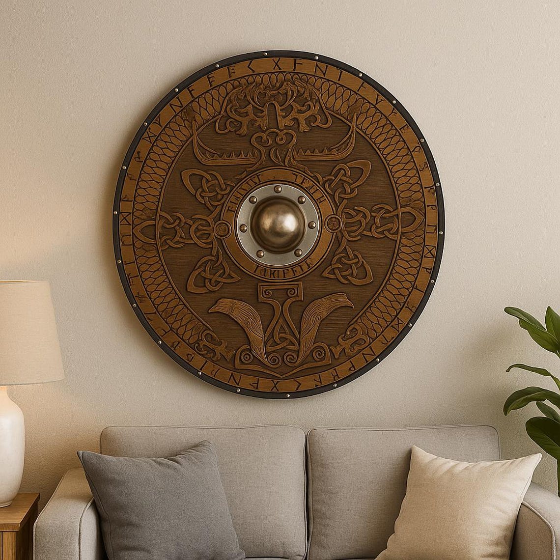 Engraved Viking Shield: Norse Mythology Wooden Wall Art, 24 Inch - Etsy