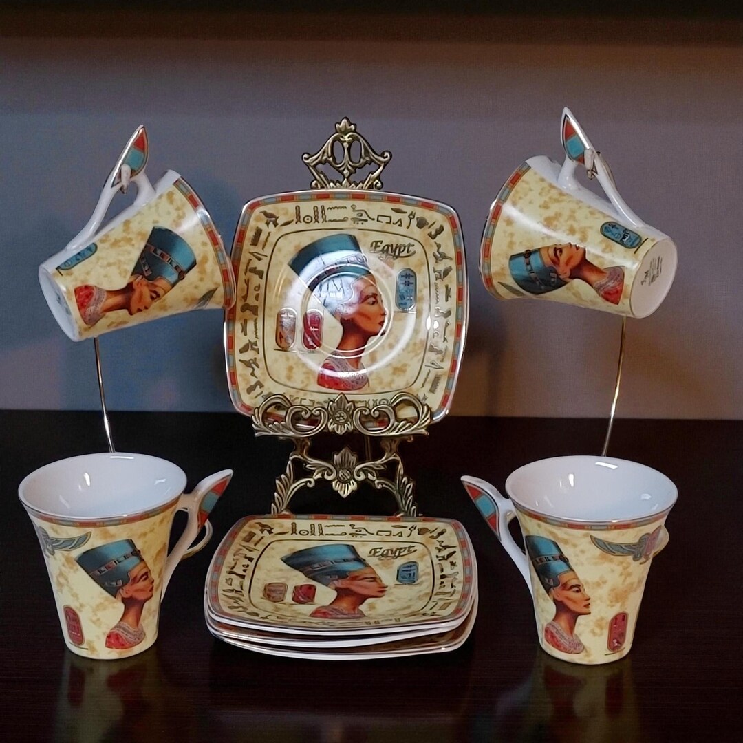 Vintage Egyptian Nefertiti Espresso Cup & Saucer Set, Limoges Style ...
