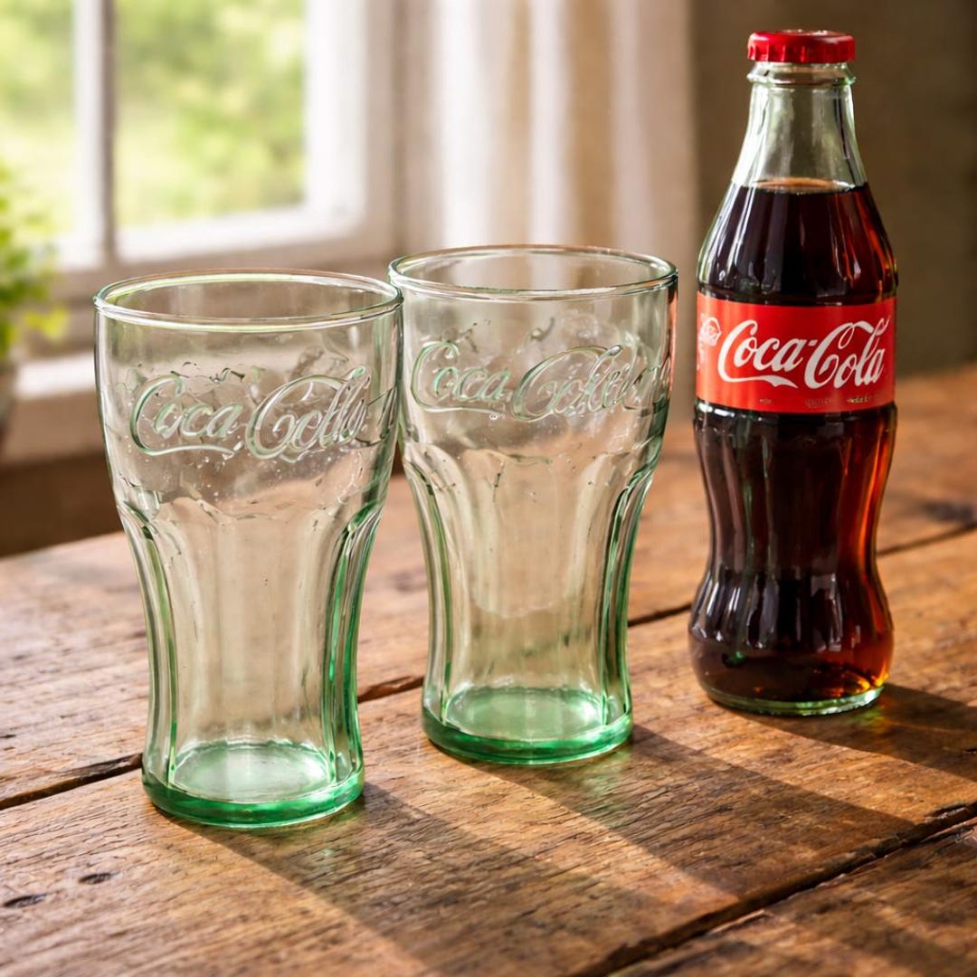 Vintage Coca Cola Embossed Contour Glasses Set of 2 Green Tint Coke ...