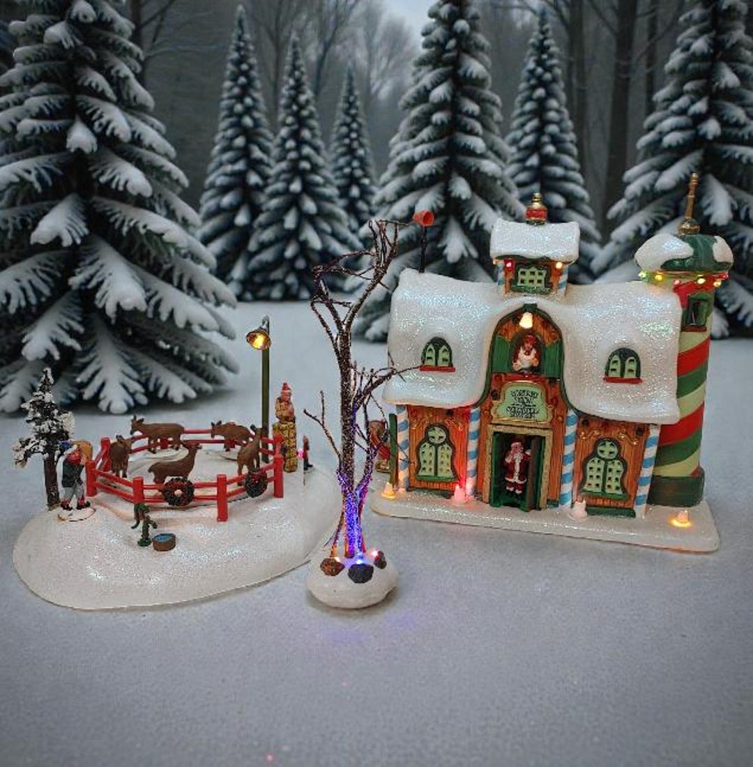 Lemax Santa’s Barn and Reindeer Corral | Animated Santa & Moving ...
