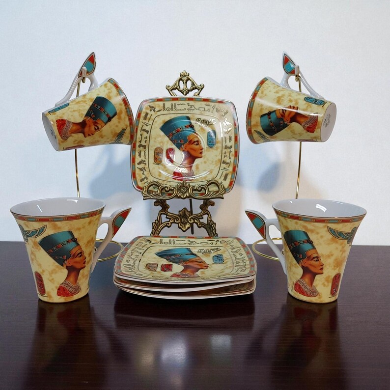 Vintage Egyptian Nefertiti Espresso Cup & Saucer Set, Limoges Style ...