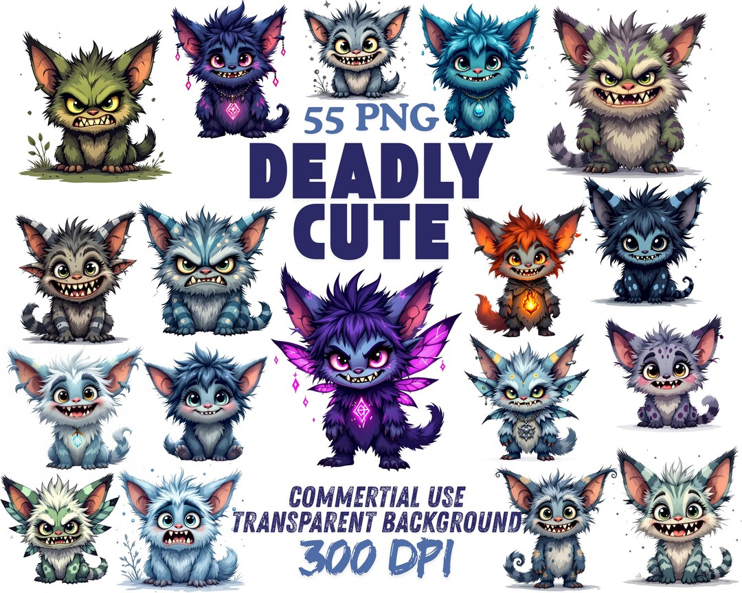 Deadly Cute Monster PNG Clipart Set — 55 Fantasy Creature Images ...