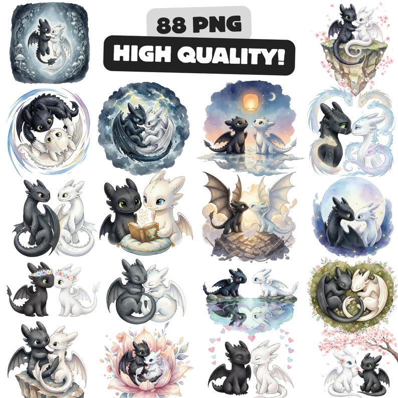 Watercolor Dragon Love Story Clipart Romantic Couple PNG for Valentine ...