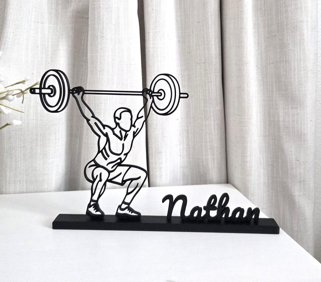 3D Printed Weight Lifter Sculpture: Personalized Line Art Gym Decor - Etsy