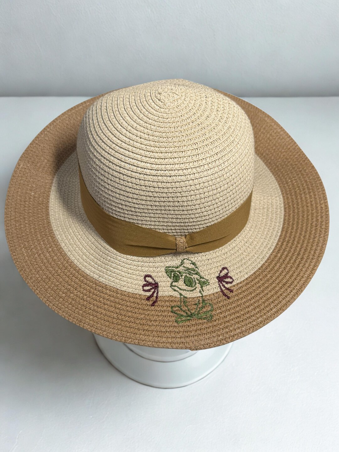 Embroidered Frog Straw Sun Hat: Cottagecore Whimsical Wide Brim - Etsy