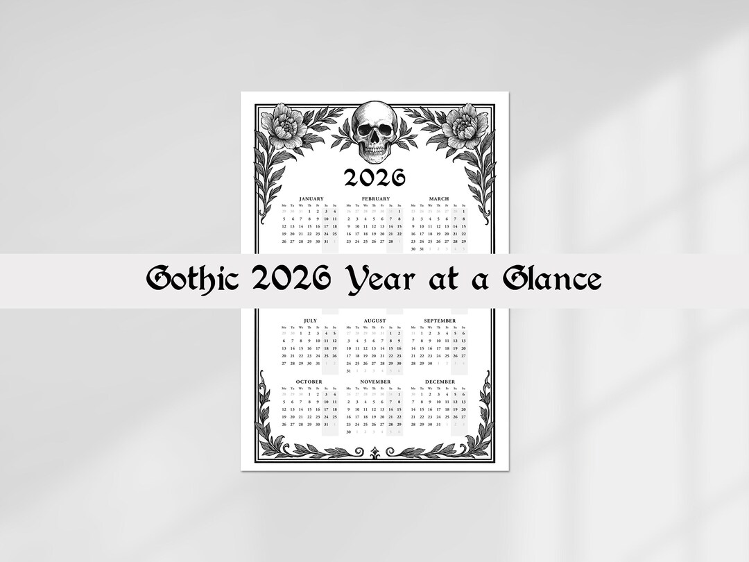 2026 Gothic Calendar – Skull & Botanical Wall Art (digital Download) - Etsy