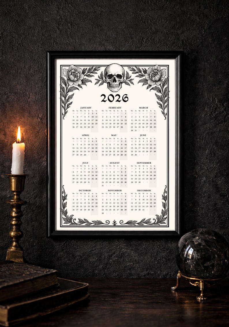 2026 Gothic Calendar – Skull & Botanical Wall Art (digital Download) - Etsy