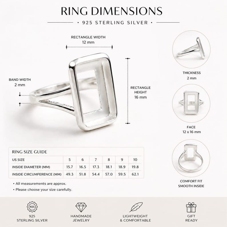 Sterling Silver Rectangle Bezel Ring, Split Shank DIY Jewelry Setting ...