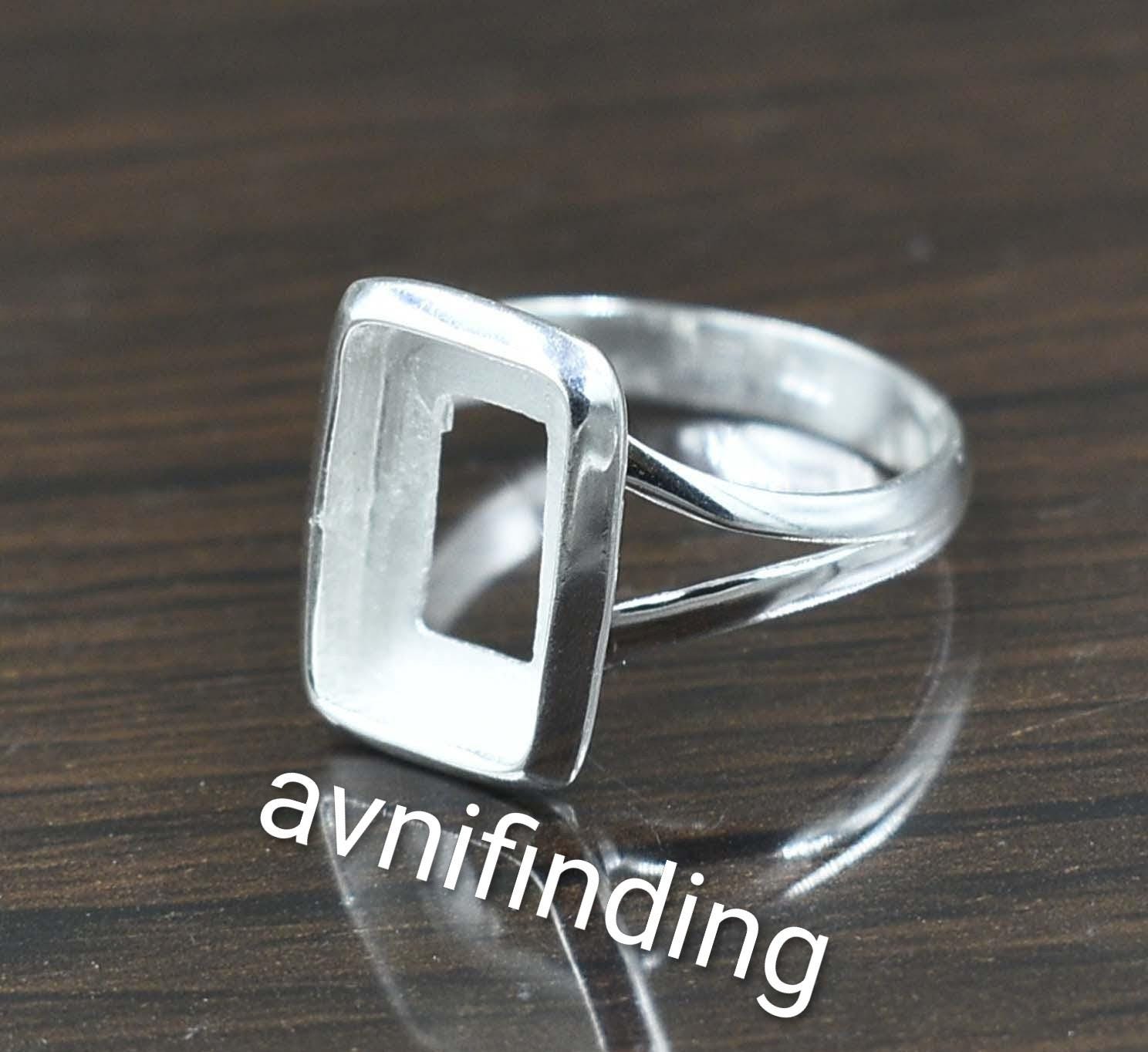 Sterling Silver Rectangle Bezel Ring Blank: Handmade DIY Cabochon ...
