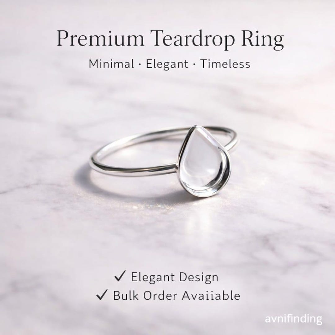 Sterling Silver Tear Drop Ring Blank, DIY Cabochon Setting (6x4mm ...