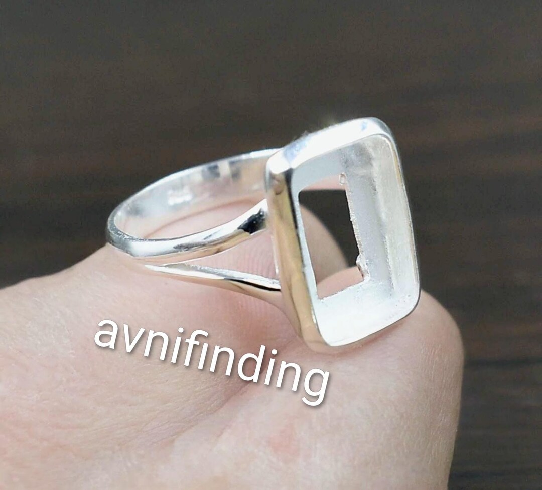 Sterling Silver Rectangle Bezel Ring Blank: Handmade DIY Cabochon ...