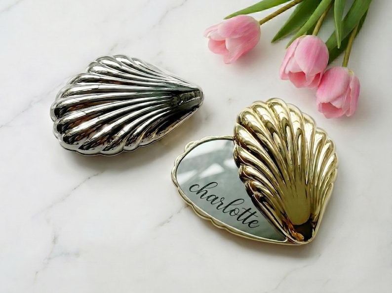 Personalized Seashell Compact Mirror - Custom Scallop Shell Mirror ...