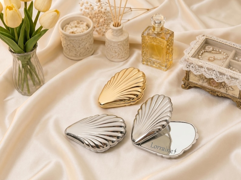 Personalized Seashell Compact Mirror - Custom Scallop Shell Mirror ...