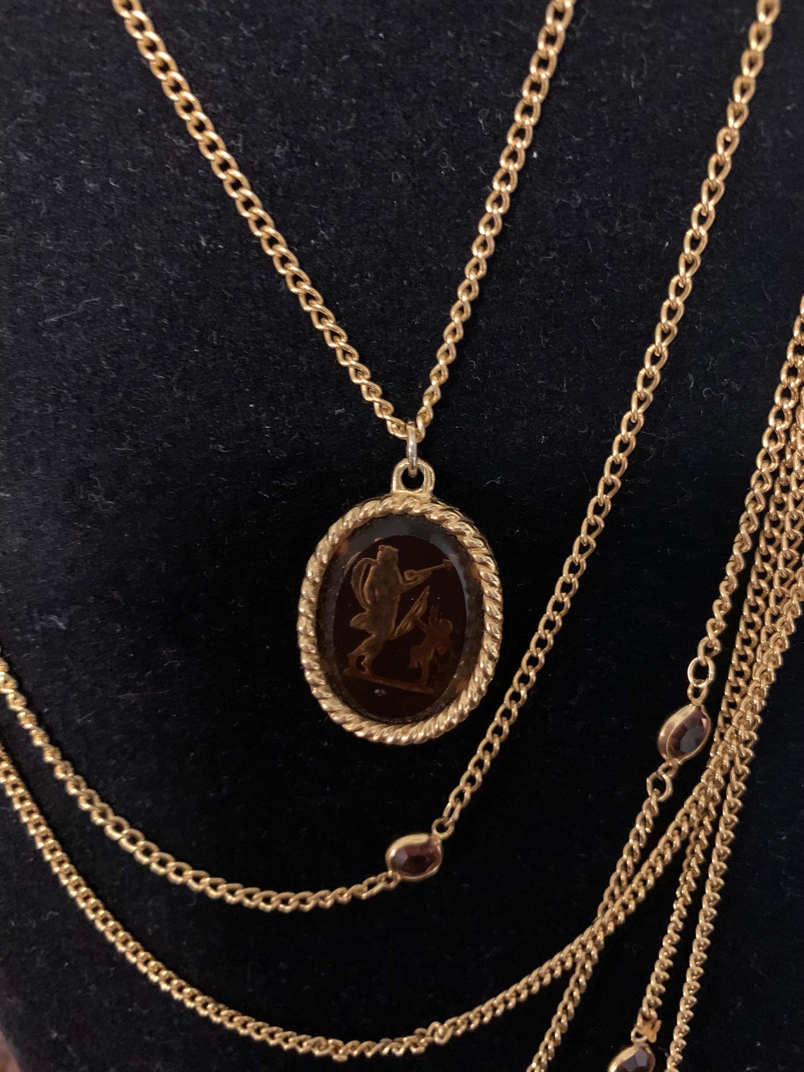 Vintage Goldette Intaglio Amber Glass Venus and Cupid Multi-strand ...