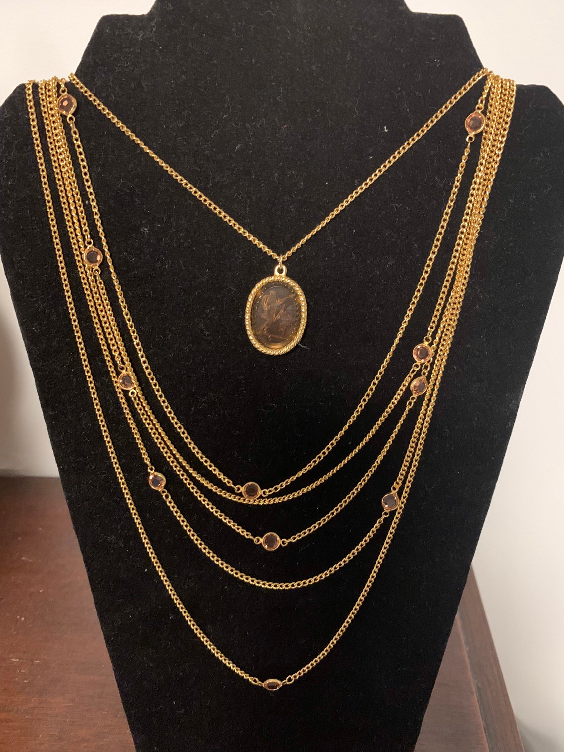 Vintage Goldette Intaglio Amber Glass Venus and Cupid Multi-strand ...