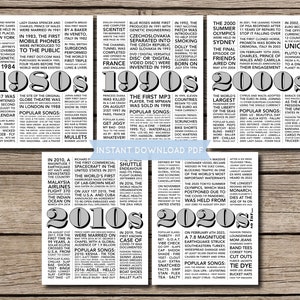 1920s to 2020s 100 Years Decades in Review Birthday Party Decor Trivia ...