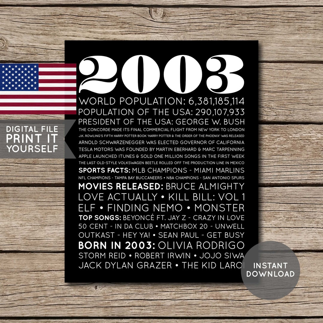 USA 21st Birthday Poster 2003 Poster 2003 Birthday - Etsy