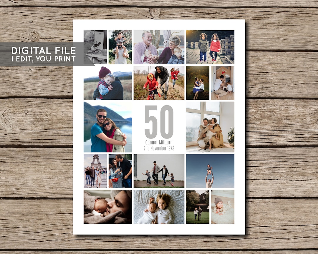 50th Birthday Collage Poster, 50th Birthday Gift, 50th Photo Collage ...