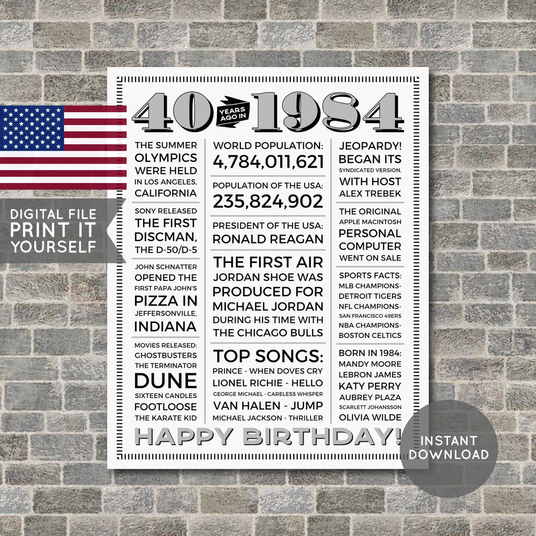 USA 40th Birthday Poster 1984 Poster 1984 Birthday - Etsy