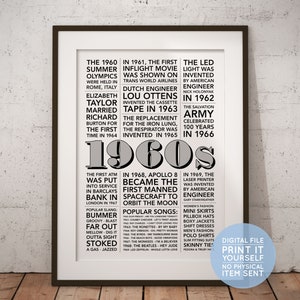 1960s in Review Back to the 60s Printable 60s Decade Party Decoration ...
