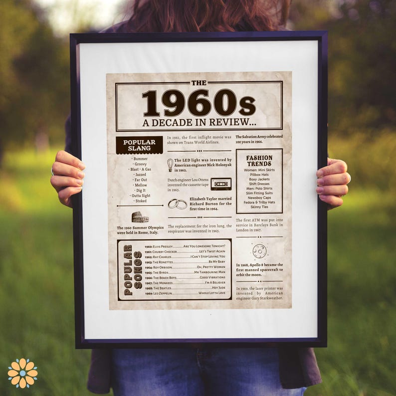 1960s Decade in Review Printable | 60s Trivia Poster | Sixties Party ...