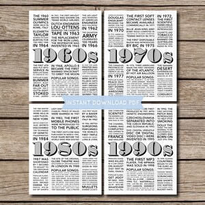 1960s to 2020s 60 Years Decades in Review Birthday Party Decor Trivia ...