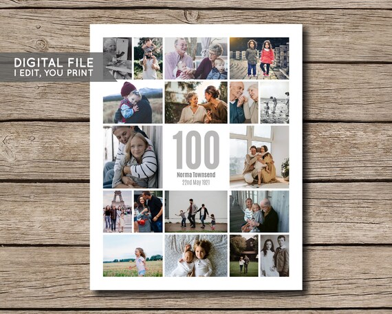 100th Birthday Collage Poster 100th Birthday Gift 100th | Etsy