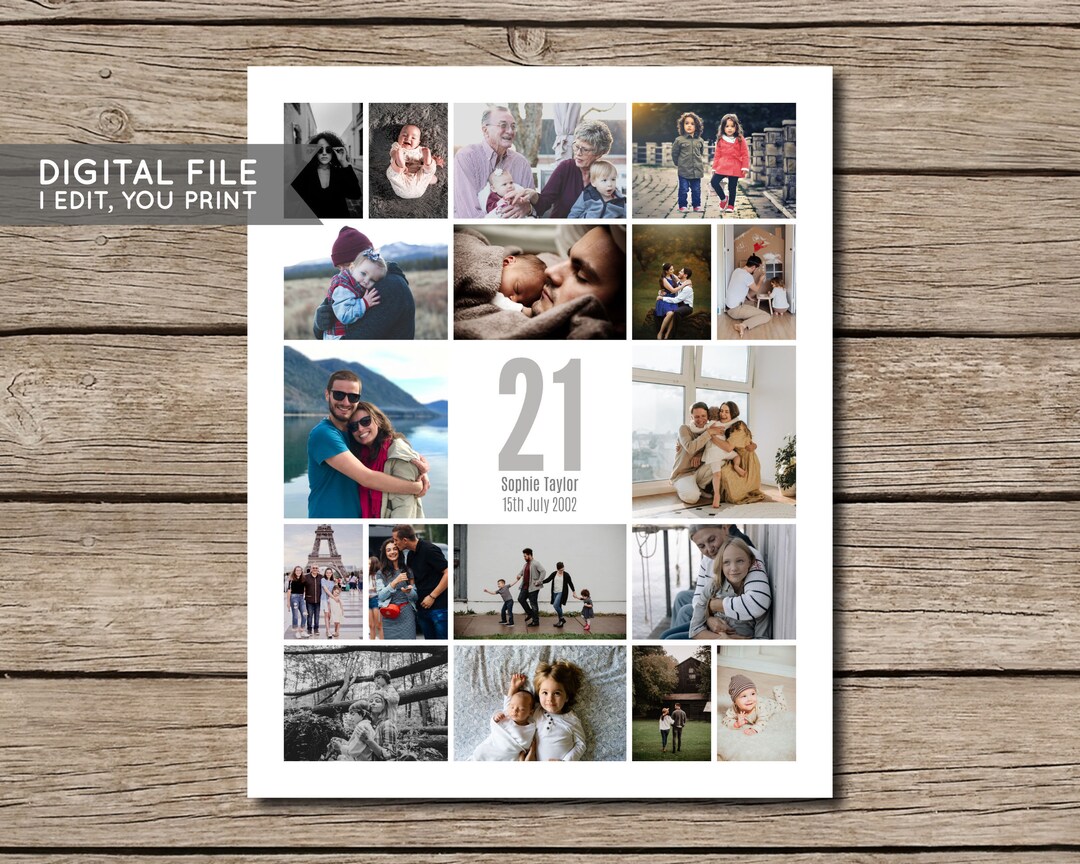 21st Birthday Collage Poster, 21st Birthday Gift, 21st Photo Collage ...