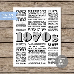 1970s in Review | Back to the 70s Printable | 70s Decade Party ...