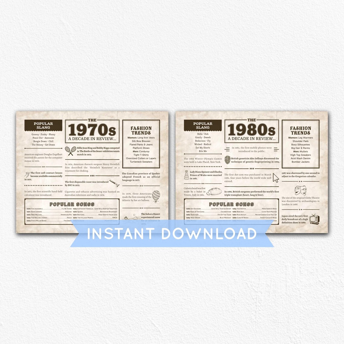 1940s–2020s | Decades in Review Newspaper Placemats | Printable Decade ...