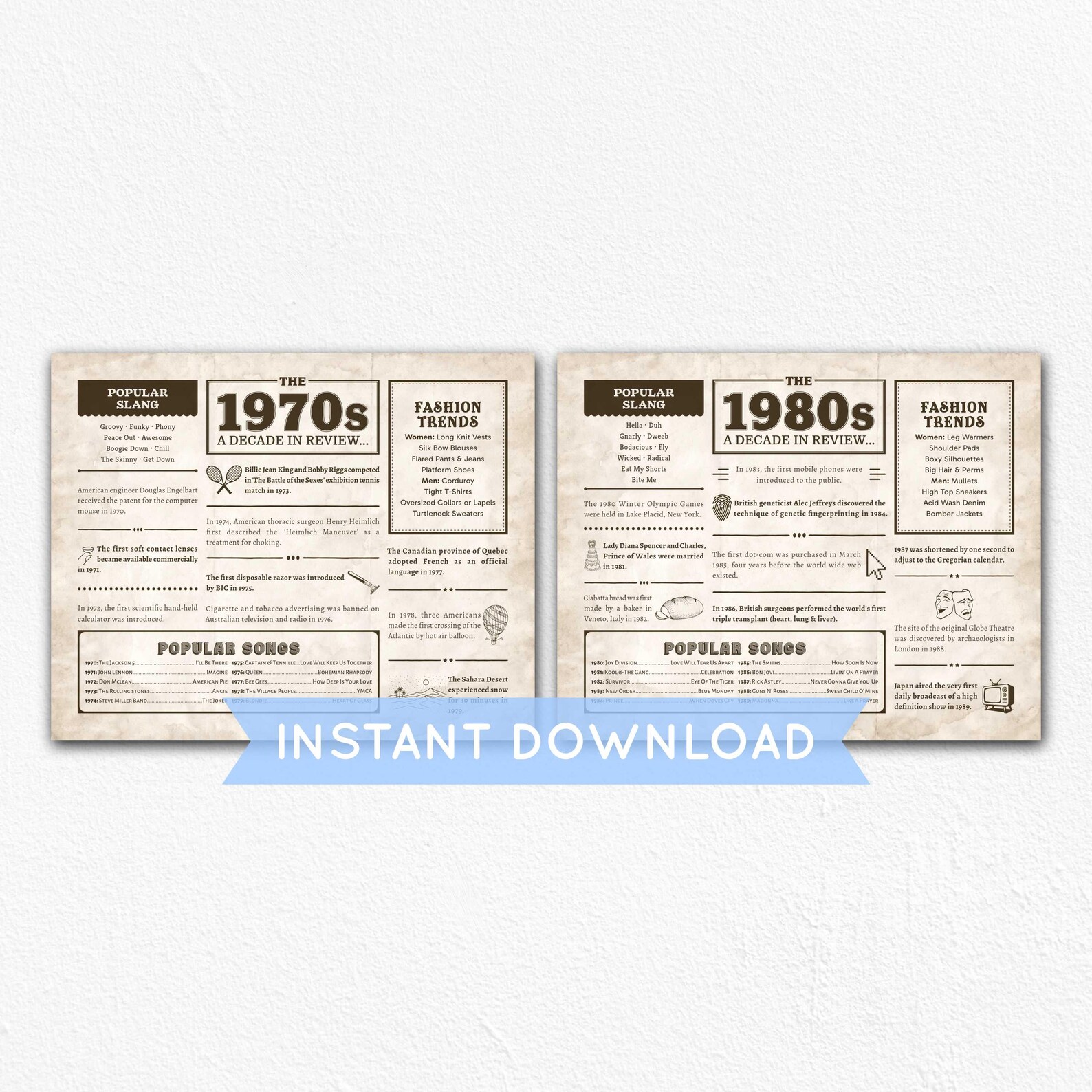 1940s–2020s | Decades in Review Newspaper Placemats | Printable Decade ...