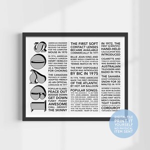 1970s in Review | Back to the 70s | Printable Birthday Placemat ...