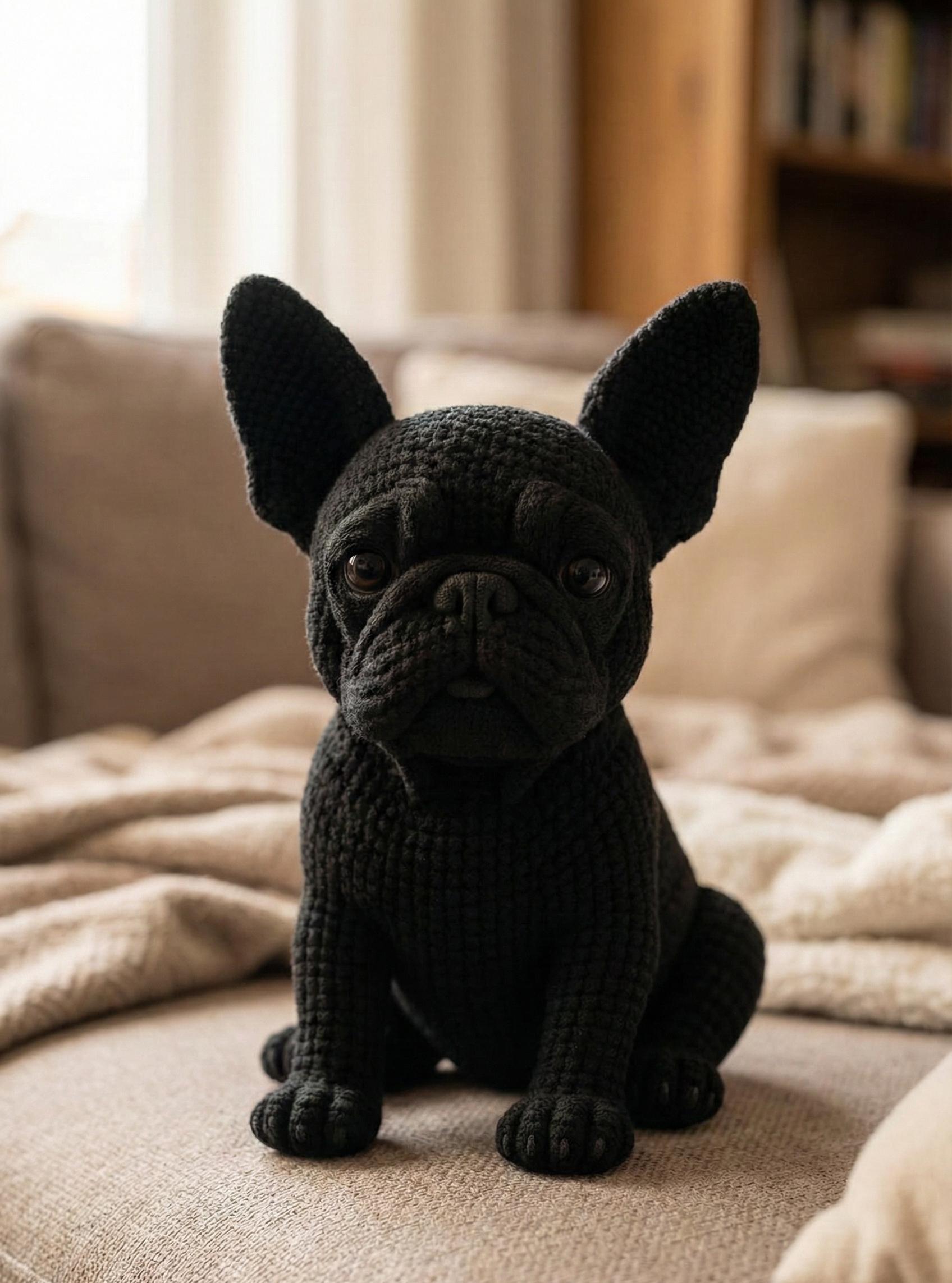 Realistic Black French Bulldog Amigurumi Pattern PDF • Crochet Frenchie ...