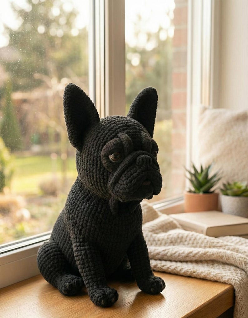 Realistic Black French Bulldog Amigurumi Pattern PDF • Crochet Frenchie ...