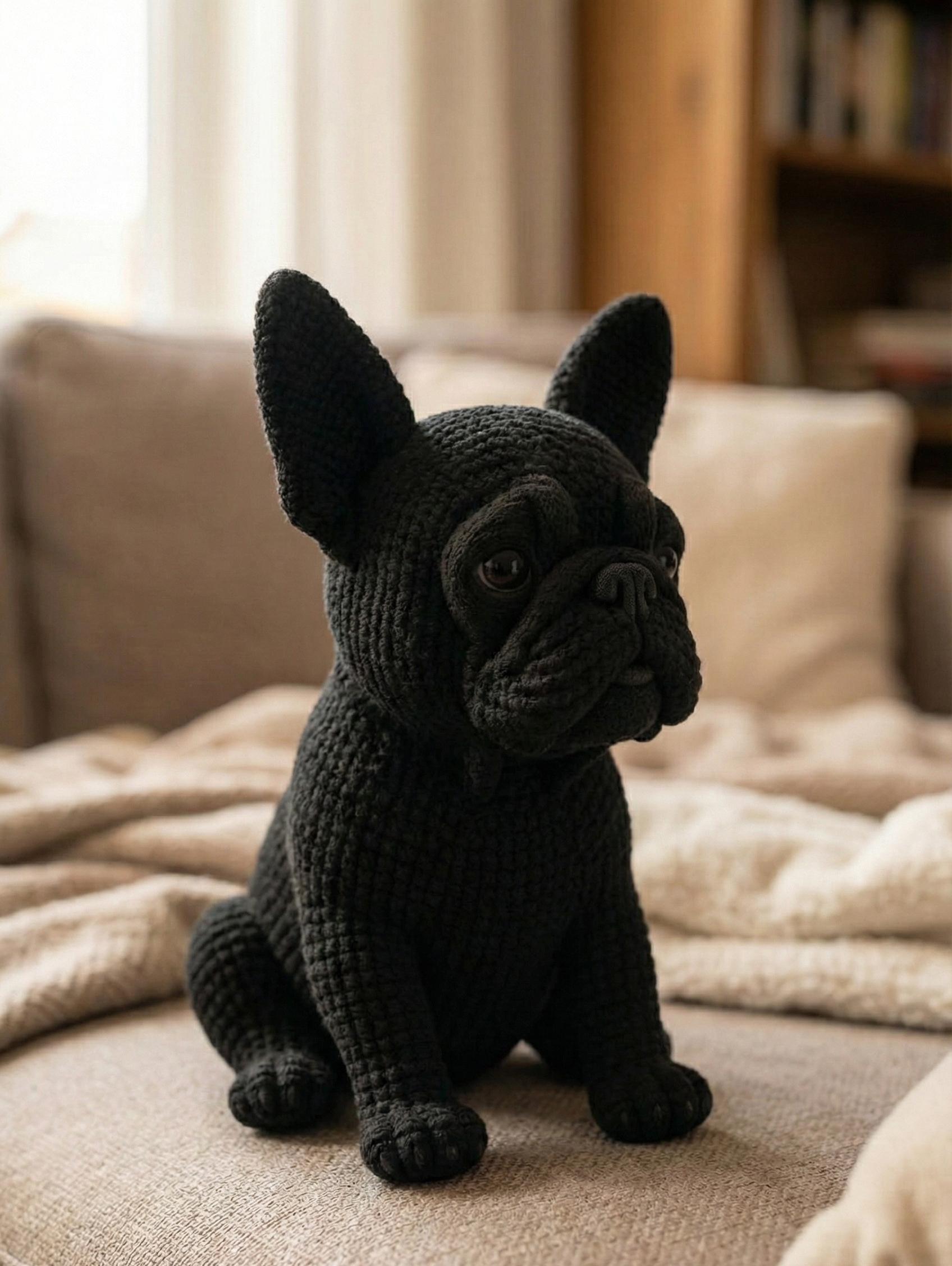 Realistic Black French Bulldog Amigurumi Pattern PDF • Crochet Frenchie ...