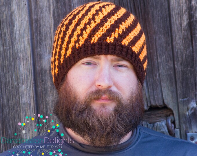 Swirl Crochet Beanie, Tribal Typhoon Toque, Brown & Orange, Winter Hat ...