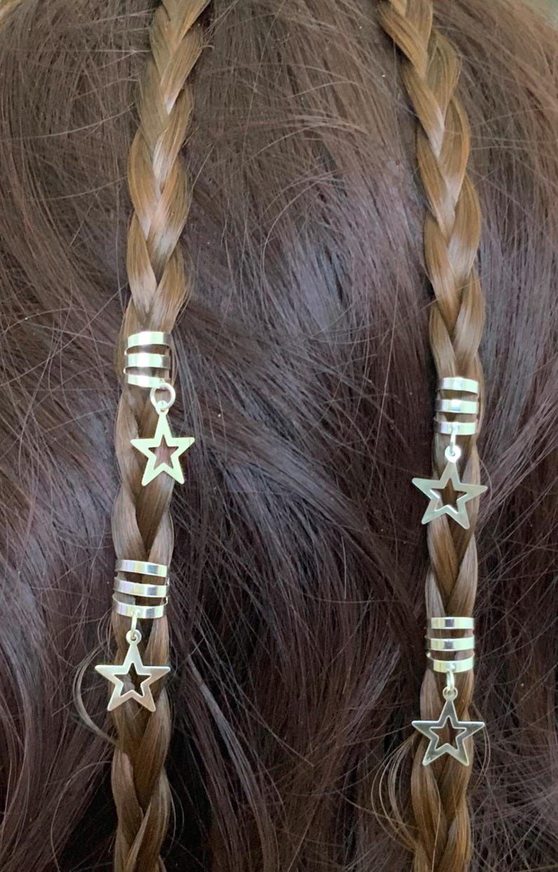 Stars Silver Tone Hair Spiral Charms Braids Twist Clip Set of 4 ...