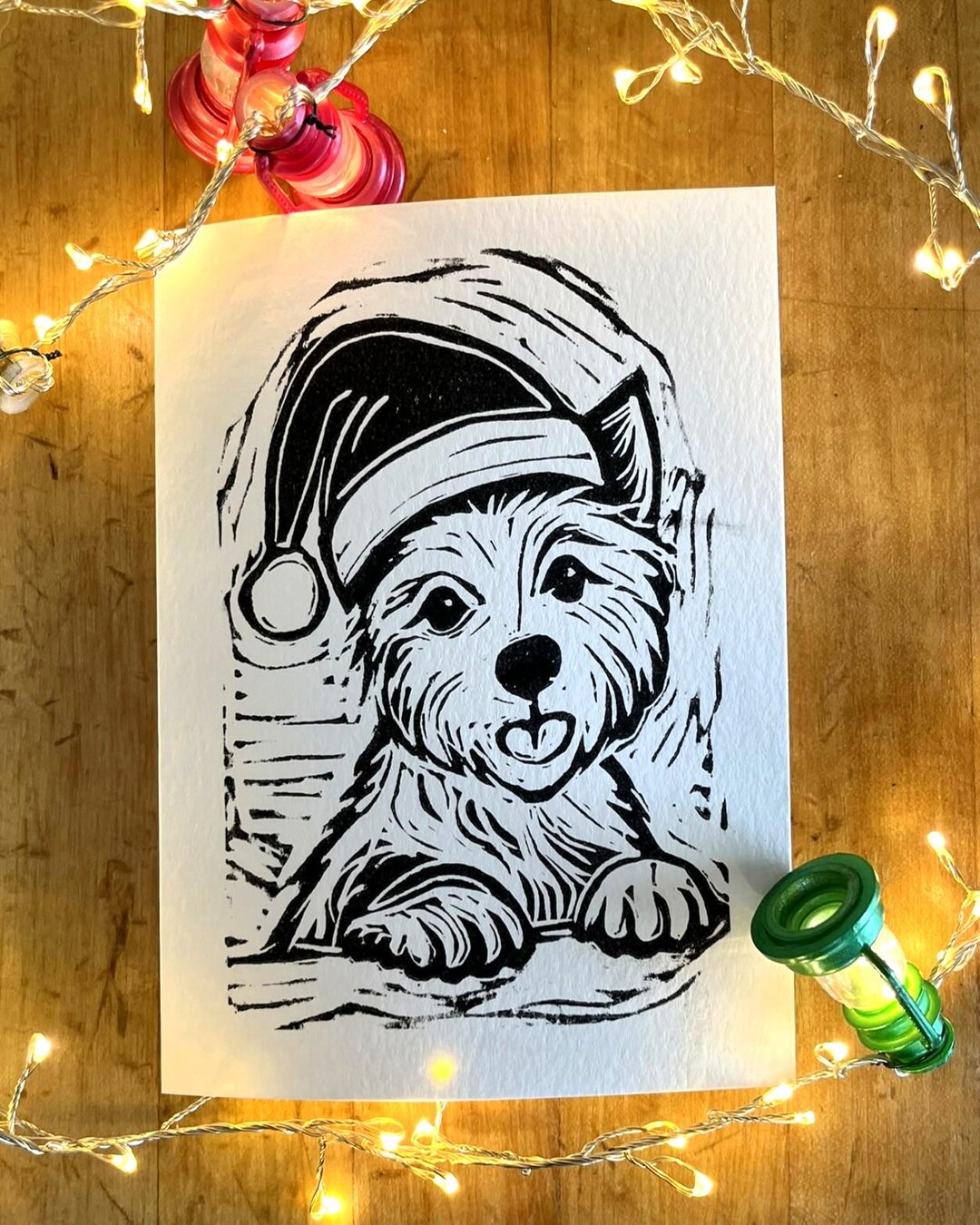 Original Linocut Print – West Highland White Terrier Greeting Card (dog ...