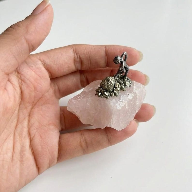 Buy Elegant Rose Quartz Crystal Sculpture Cluster With Miner Figurine ...