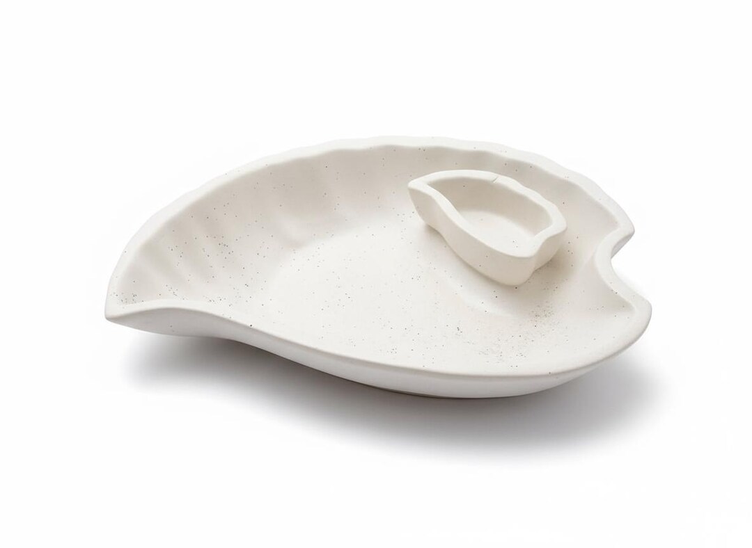 Unique Serving Snack Platter • White Ceramic Veggie Tray With Dip Bowl ...