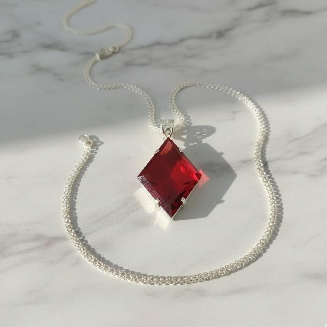 Kite Cut Red Ruby Pendant – Sterling Silver Gemstone Necklace - Etsy
