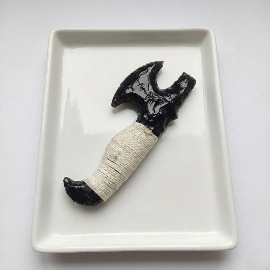 Buy Black Obsidian Axe Handmade Volcanic Glass Double Blade, Primitive ...
